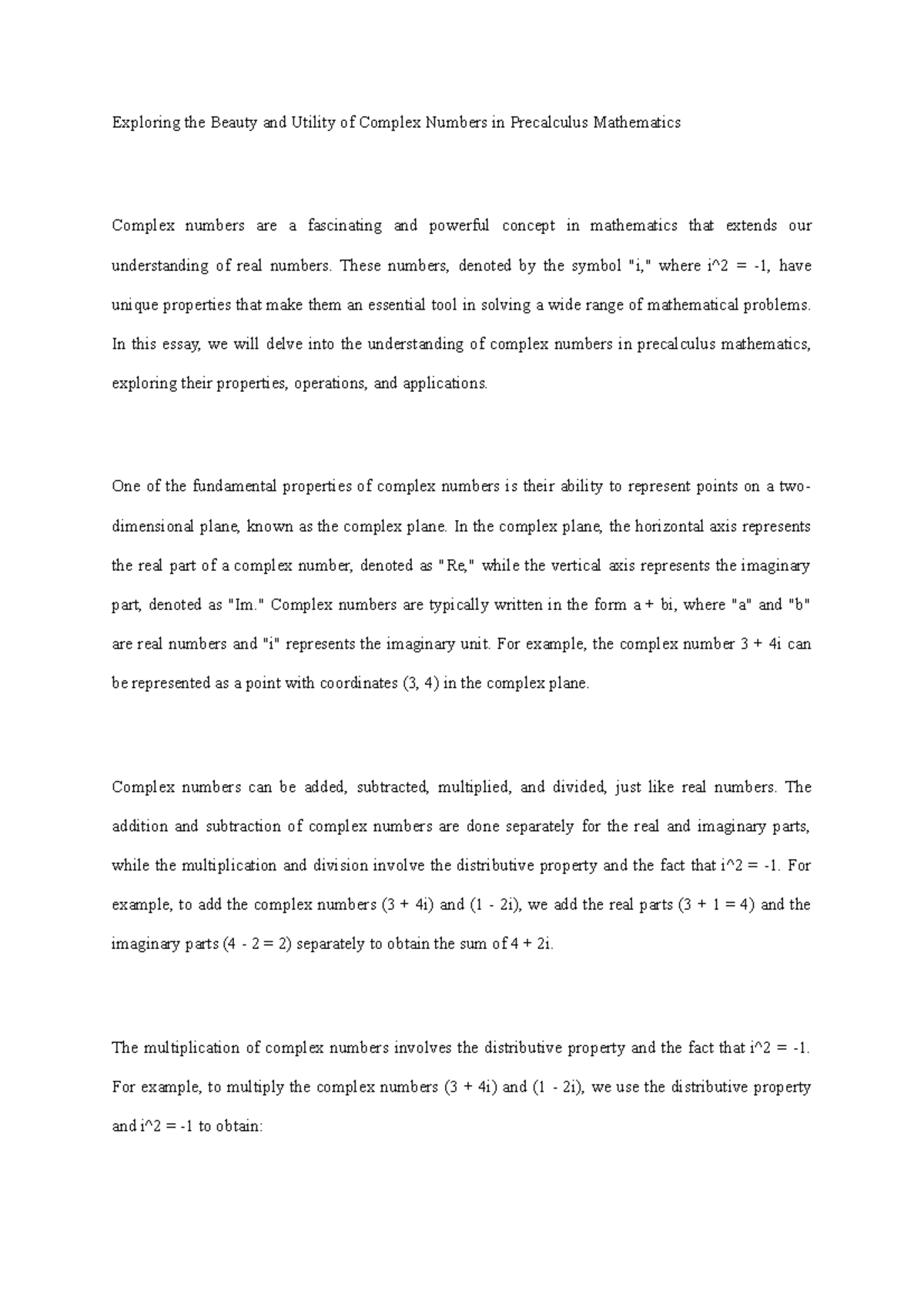 Exploring the Beauty and Utility of Complex Numbers in Precalculus ...