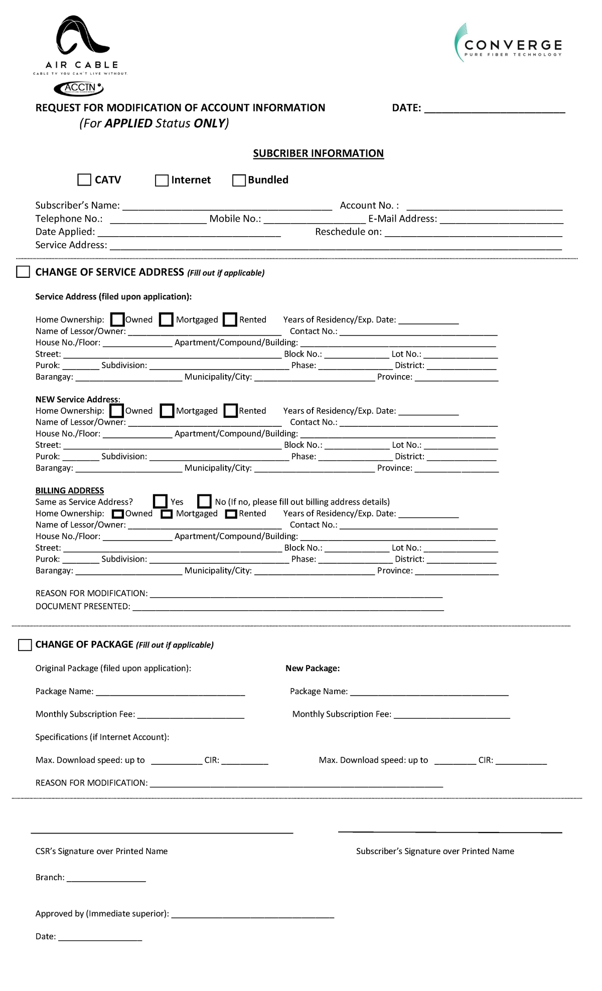 Request for Modification of Account Information.Applied Status ...
