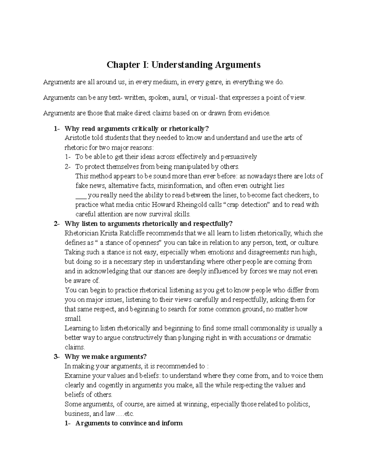 Understanding Argument - Chapter I: Understanding Arguments Arguments are all around us, in ...