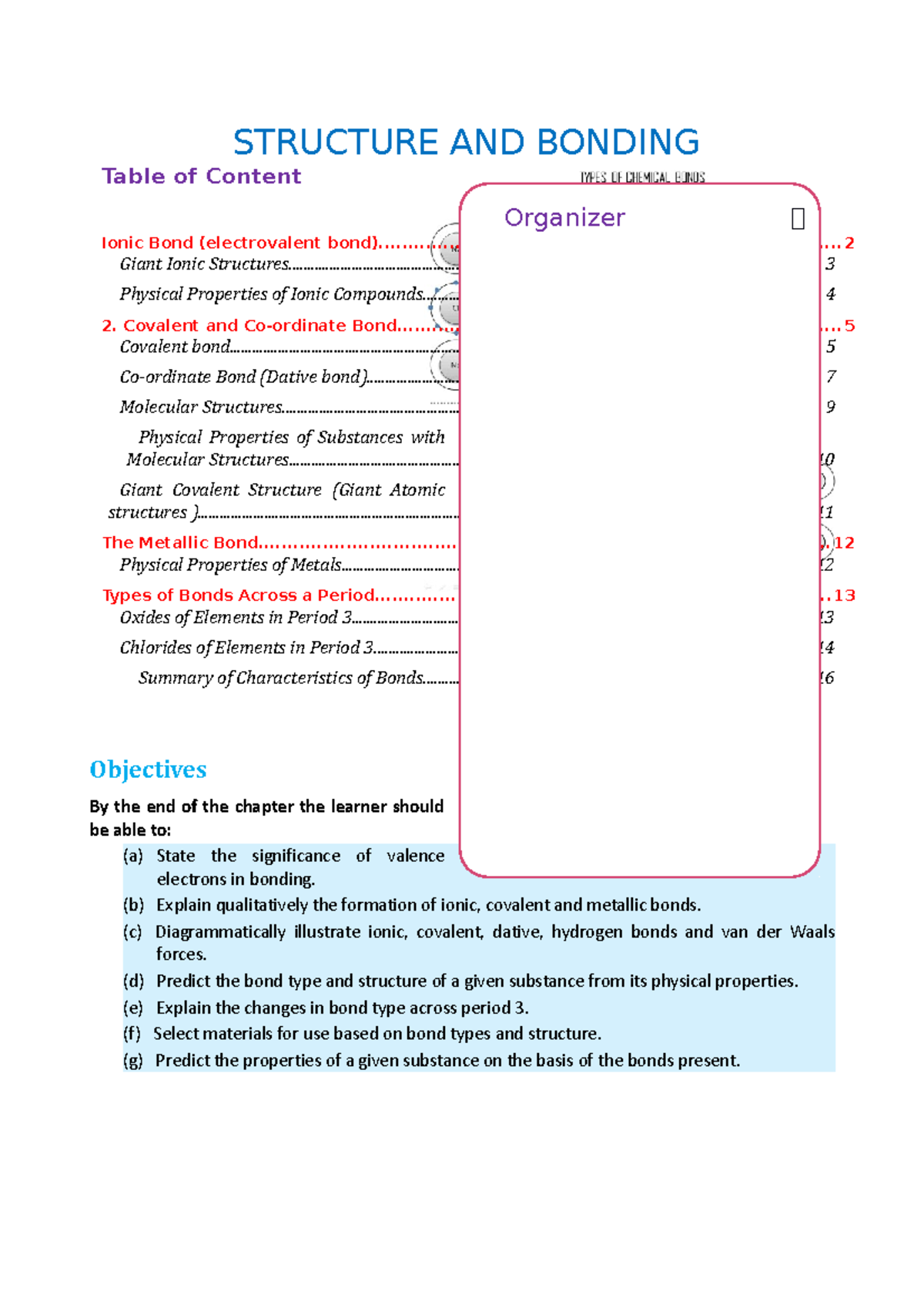 2.3 Structure and Bonding - STRUCTURE AND BONDING Table of Content ...