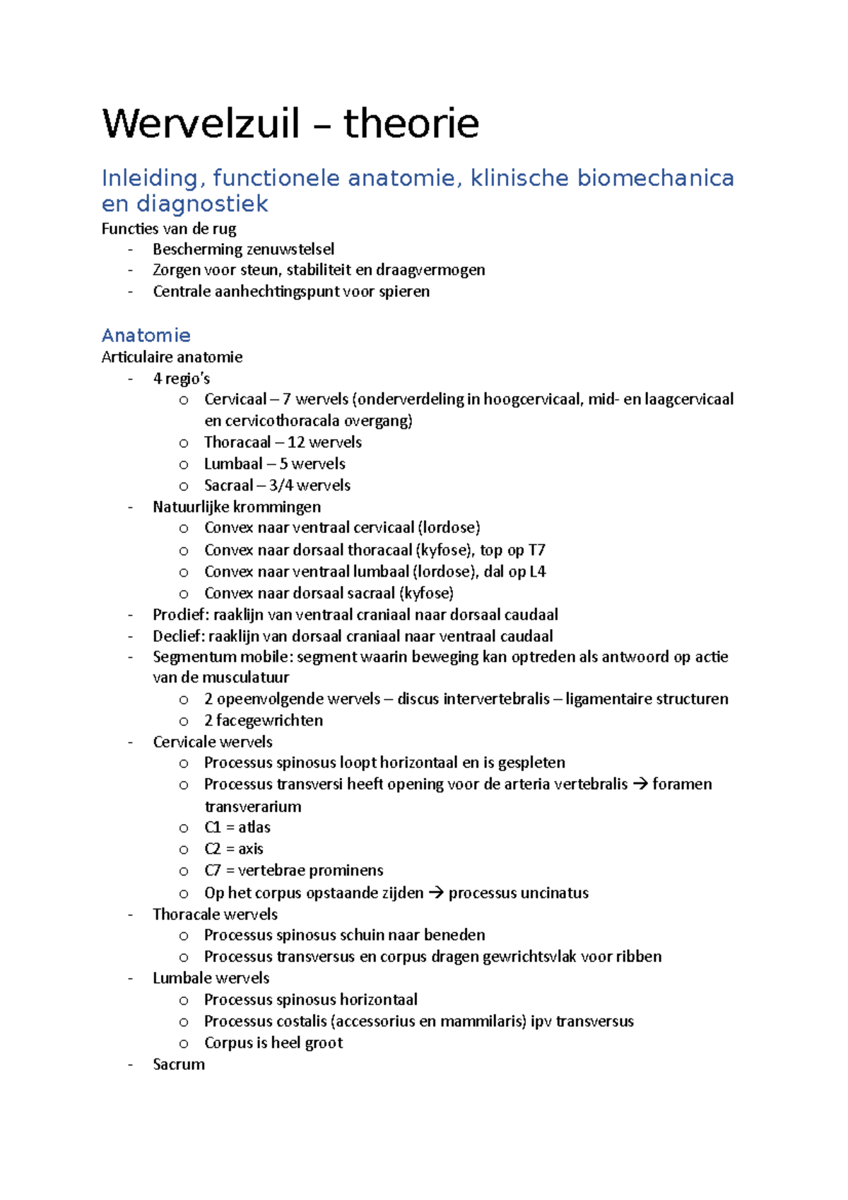Samenvatting wervelzuil theorie - Wervelzuil – theorie Inleiding ...