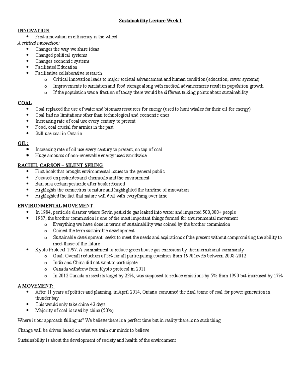 Sustainability Lecture Week 1 - Studocu