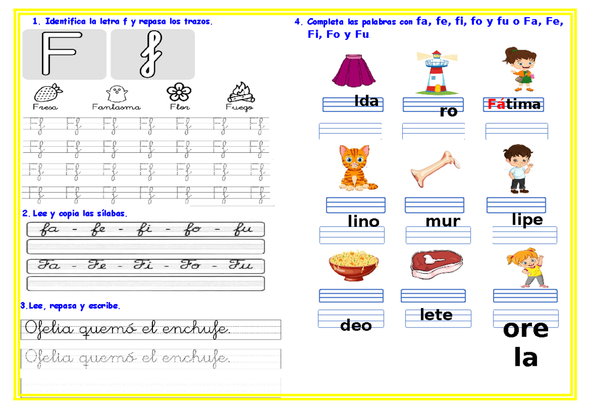 Ficha Letra F-f - recursos para primaria - 1. Identifica la letra f y ...