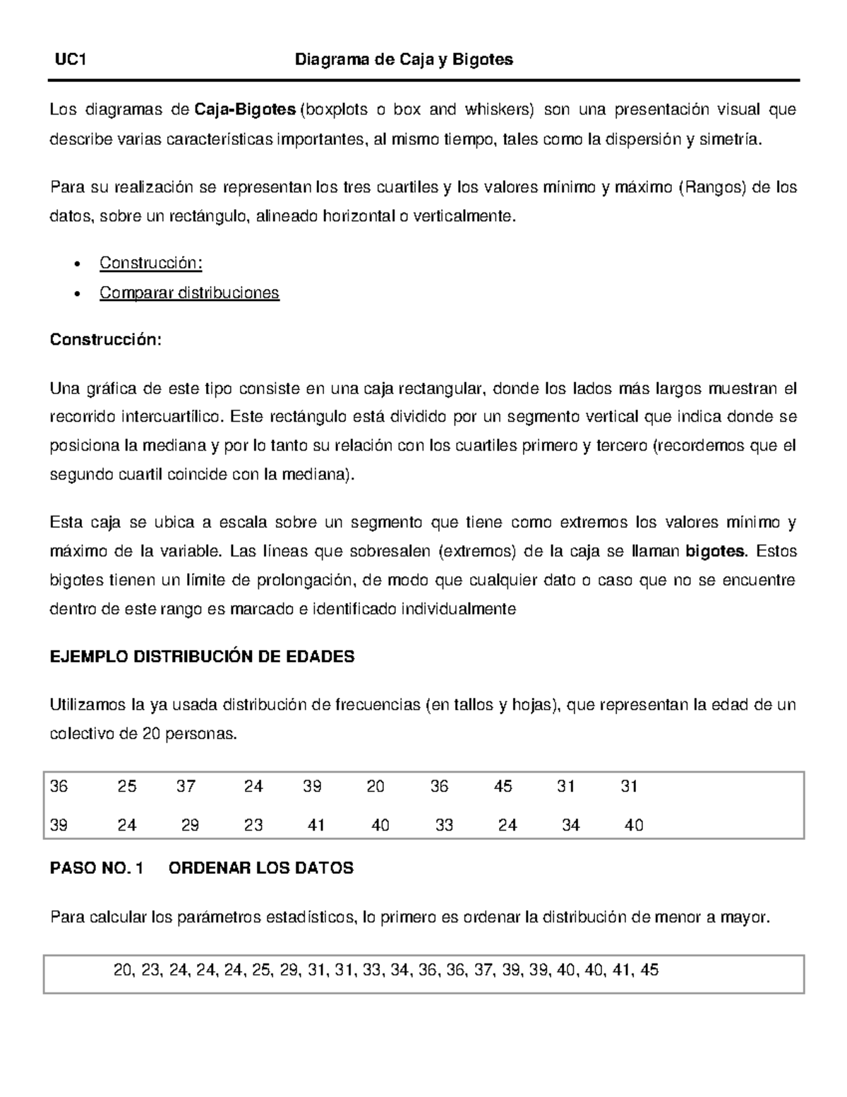 Diagrama de Caja-Bigotes y Ejercicios Completo - UC1 Diagrama de Caja y ...