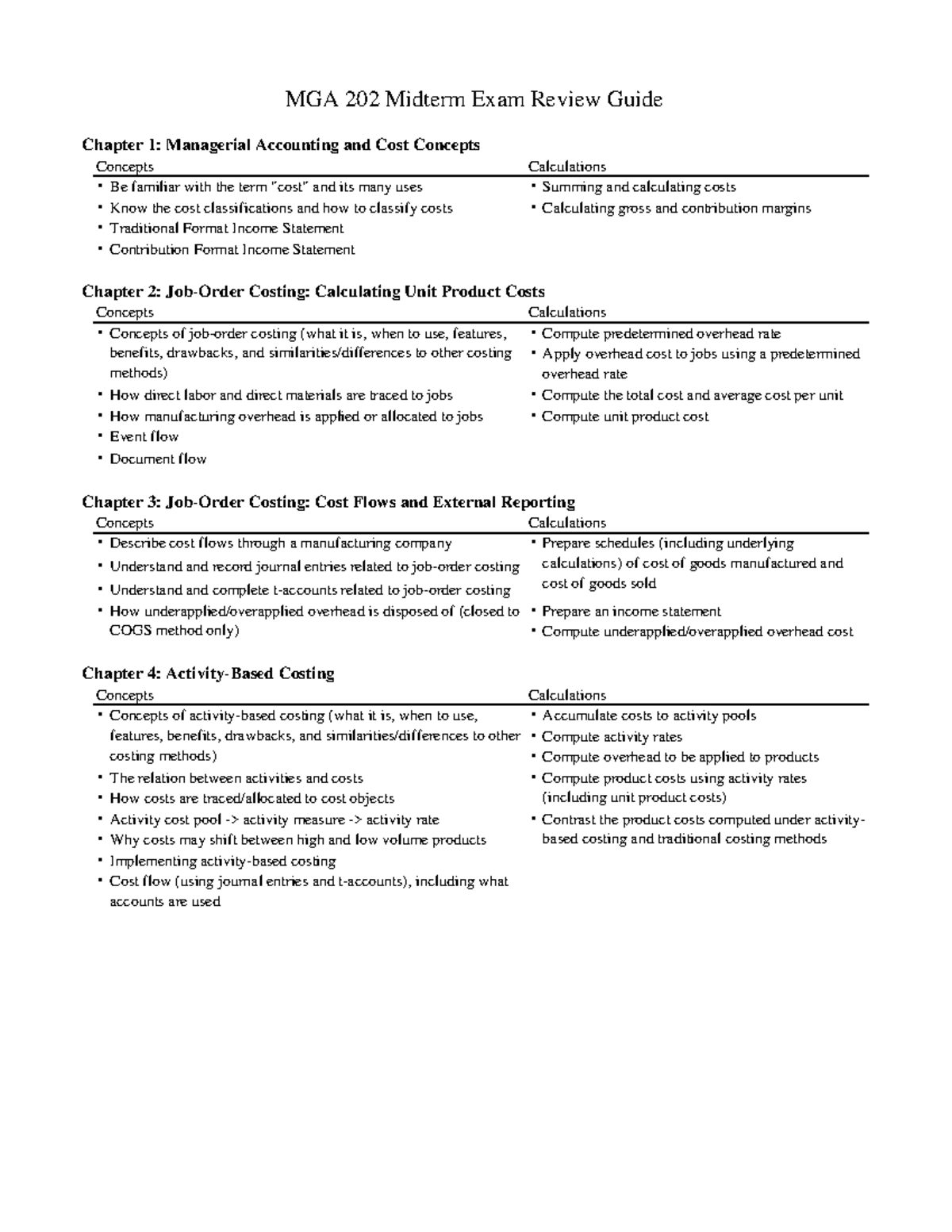 Study Guide - Midterm - MGA 202 Midterm Exam Review Guide Chapter 1 ...