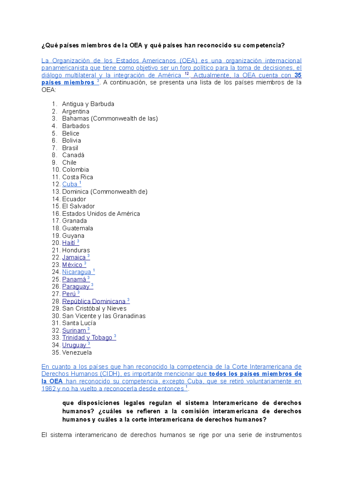 Preguntas de clase del dr - ¿Qué países miembros de la OEA y qué países ...