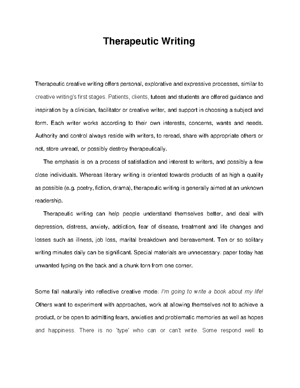 Therapeutic Writing - Therapeutic Writing Therapeutic creative writing ...