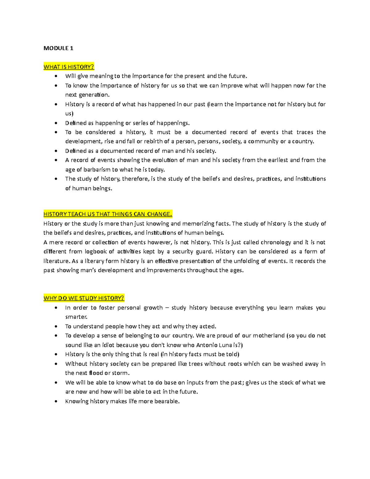 History Reviewer - MODULE 1 WHAT IS HISTORY? Will give meaning to the ...