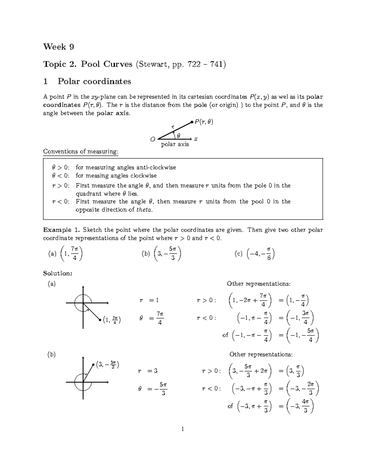 Week 9.2E Polar Curves - Week 9 Topic 2. Pool Curves (Stewart, pp. 722 ...
