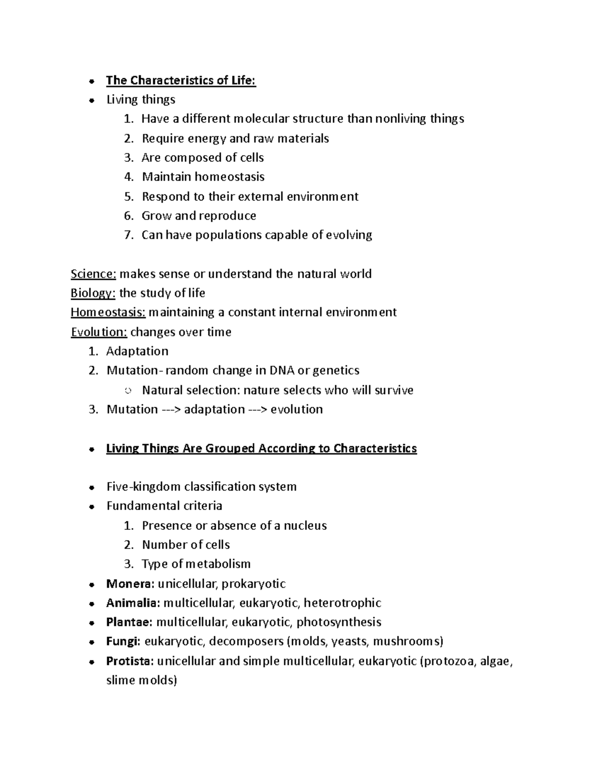Chapter 1 - The Characteristics of Life: Living things 1. Have a ...