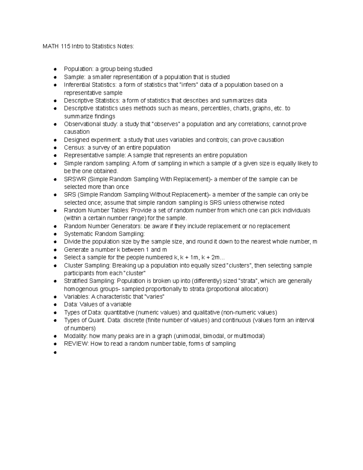 STAT 115 Complete Notes - MATH 115 Intro to Statistics Notes ...