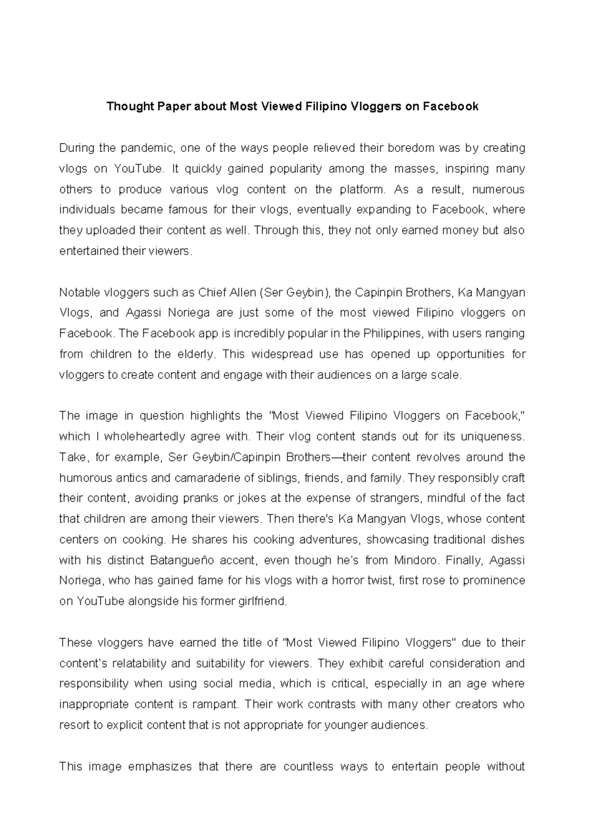TH-FB - Thought Paper about the Most Viewed Facebook Vlogger - Thought ...