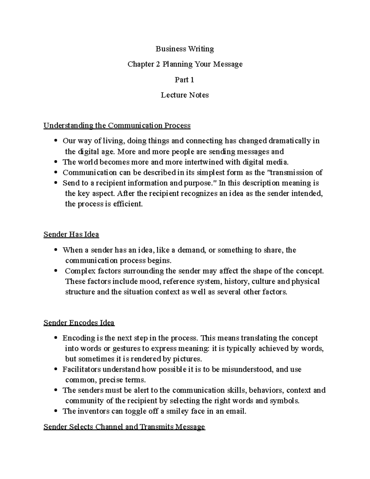 Business Writing Lecture Notes Ch 2 Part 1 - Business Writing Chapter 2 ...