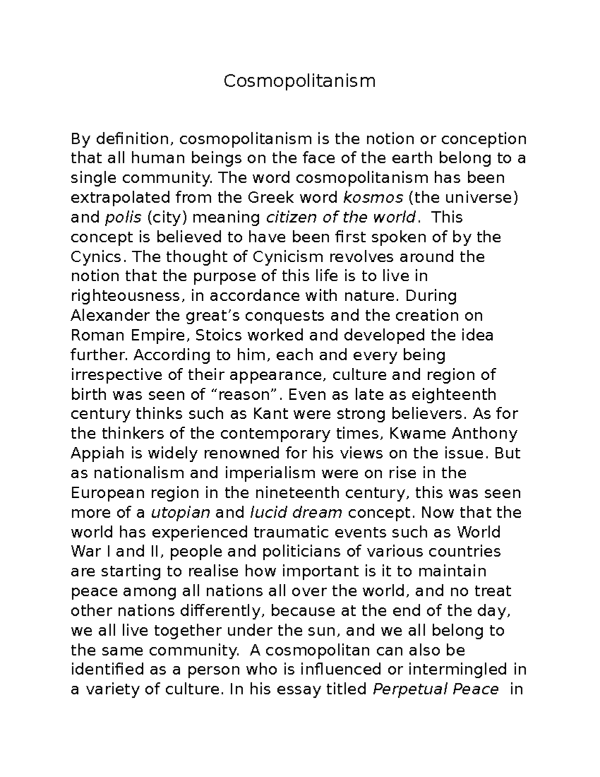 Document - An introduction to Cosmopolitanism for the subject ...