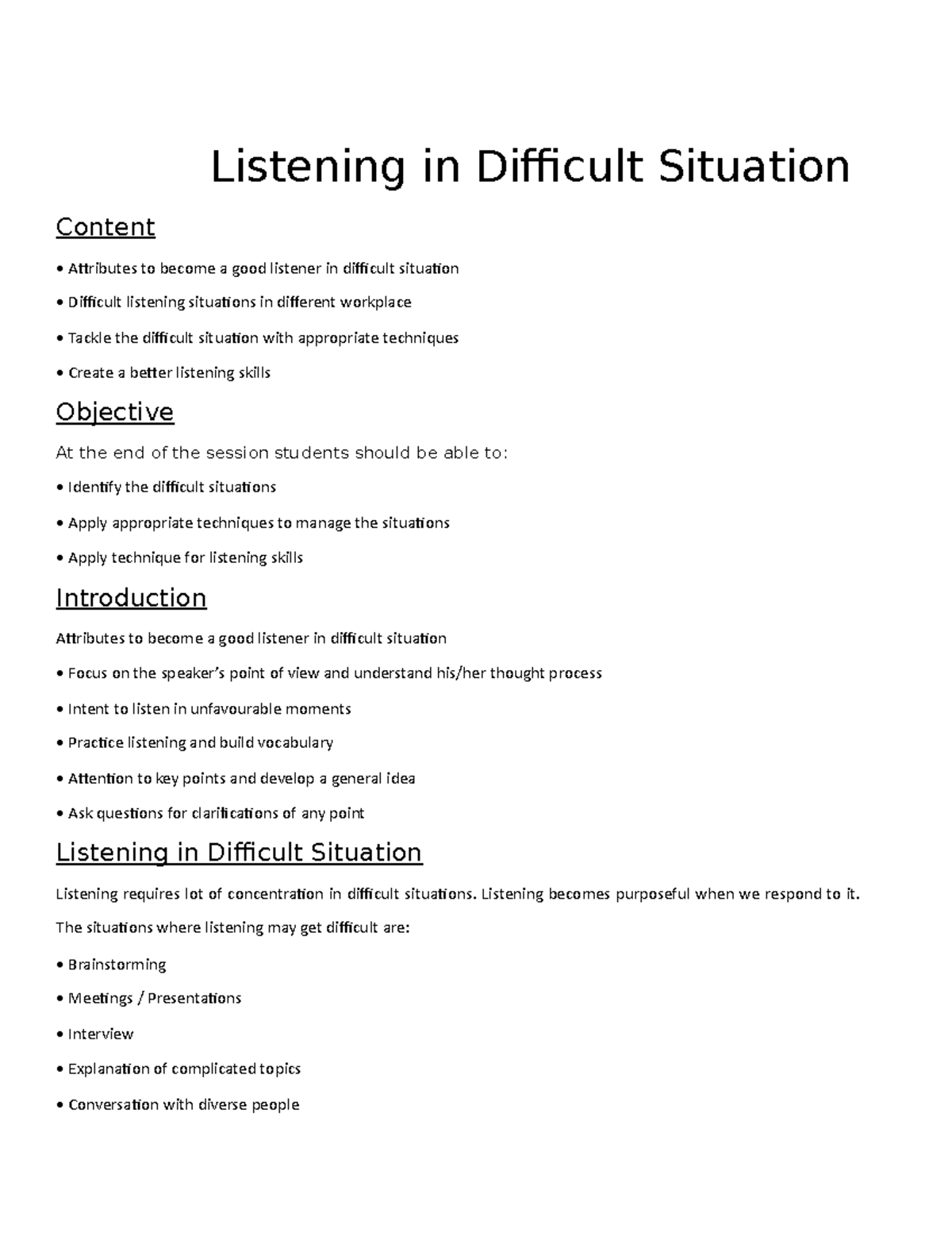 Chapter - 13 Listening in Difficult Situation - Listening in Difficult ...