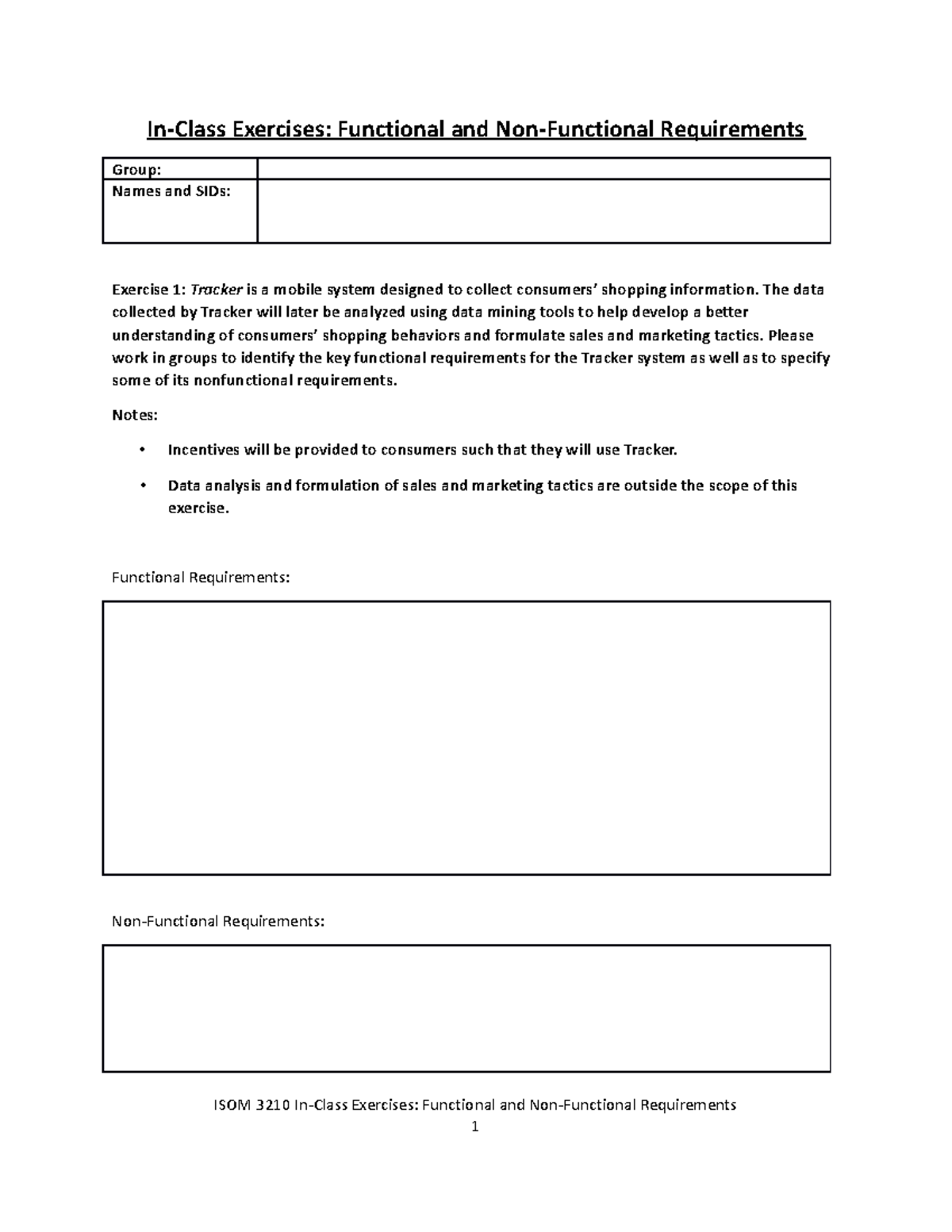 In-Class Exercise Functional and Non-Functional Requirements-1 - In ...