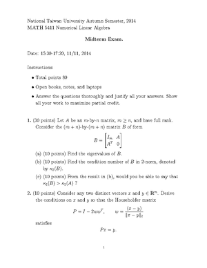 Nla hw2 - MATH 5411 Numerical Linear Algebra Homework 1 - National ...
