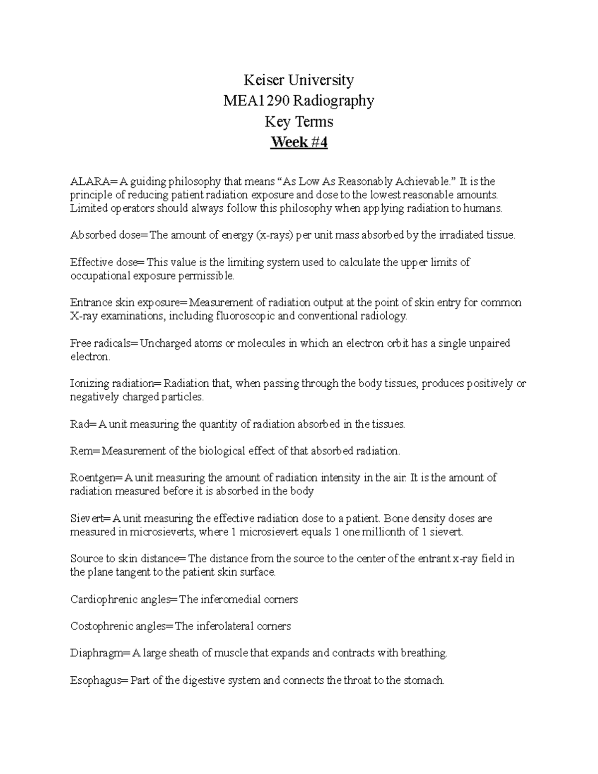 Radiology med terminology - Keiser University MEA1290 Radiography Key ...
