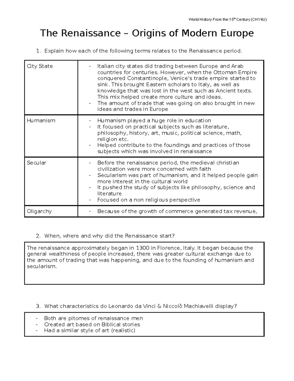 Copy of 1.0a Worksheet - The Renaissance and the Origins of Modern ...
