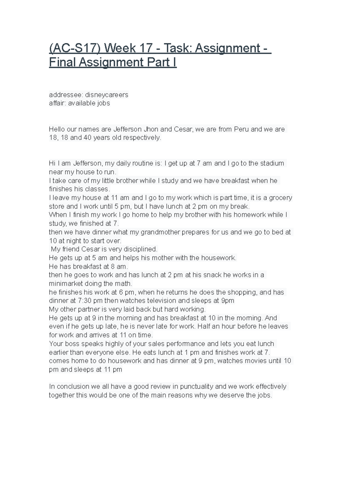 AC - lskmfm - (AC-S17) Week 17 - Task: Assignment - Final Assignment Part I addressee ...