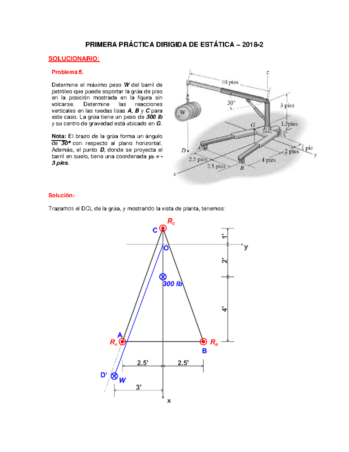 2018 2 PD1 sol P5pdf - resumen - PRIMERA PRÁCTICA DIRIGIDA DE ESTÁTICA – 2018-2 SOLUCIONARIO ...