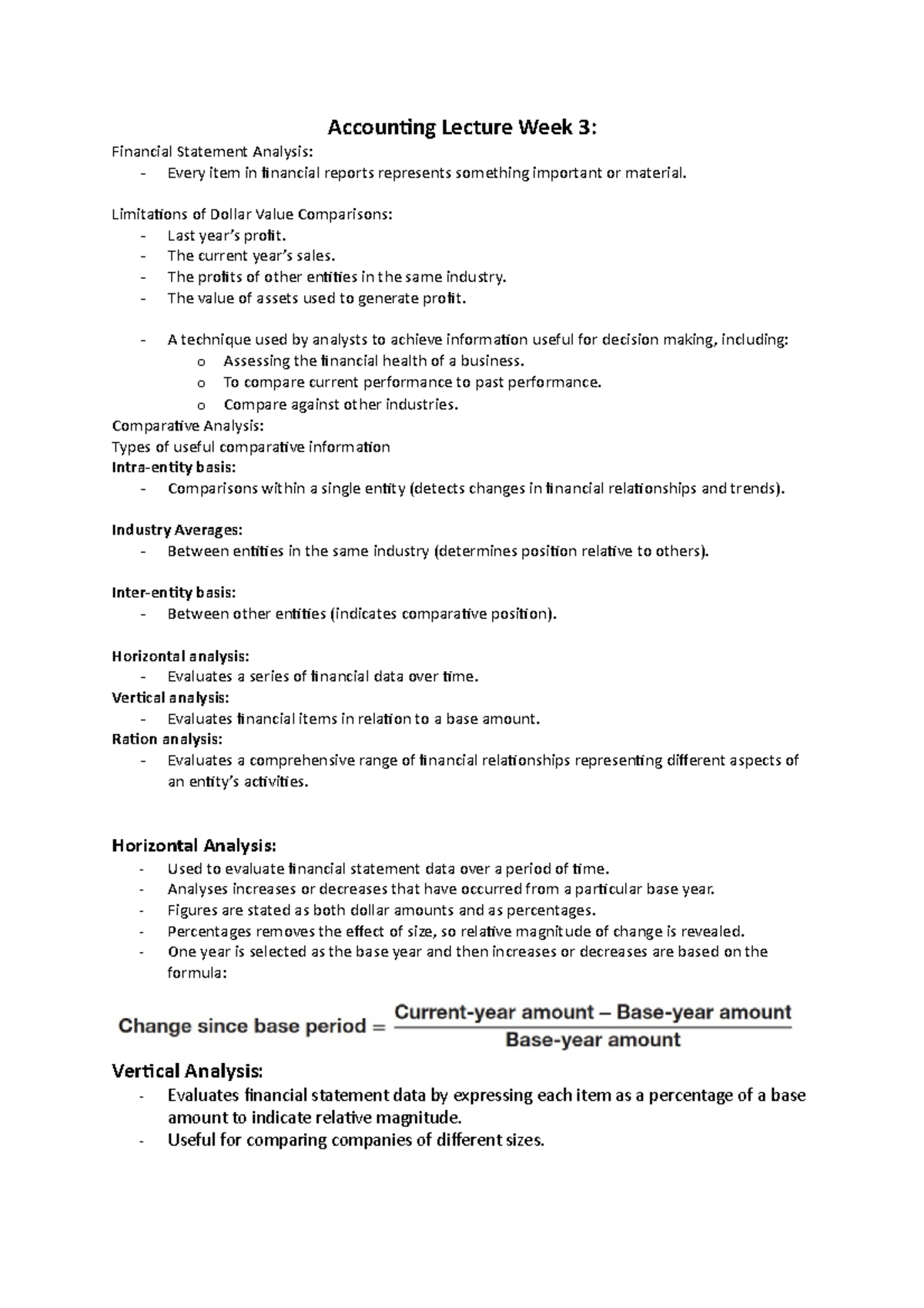 Accounting Lecture Week 3 - Limitations of Dollar Value Comparisons ...