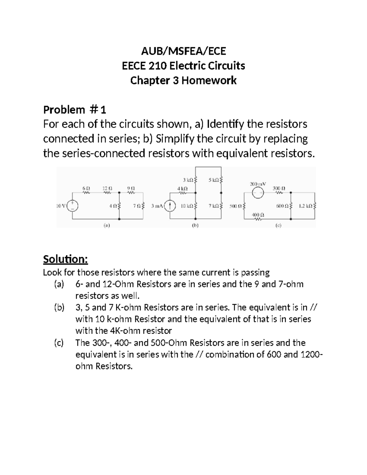 Chapter 3 Solutions - very useful - AUB/MSFEA/ECE EECE 210 Electric Circuits Chapter 3 Homework ...
