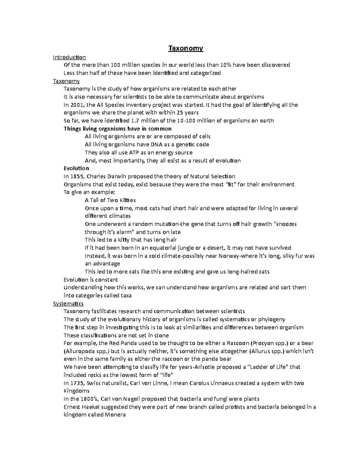Taxonomy Notes Complete - Taxonomy Introduction Of the more than 100 ...