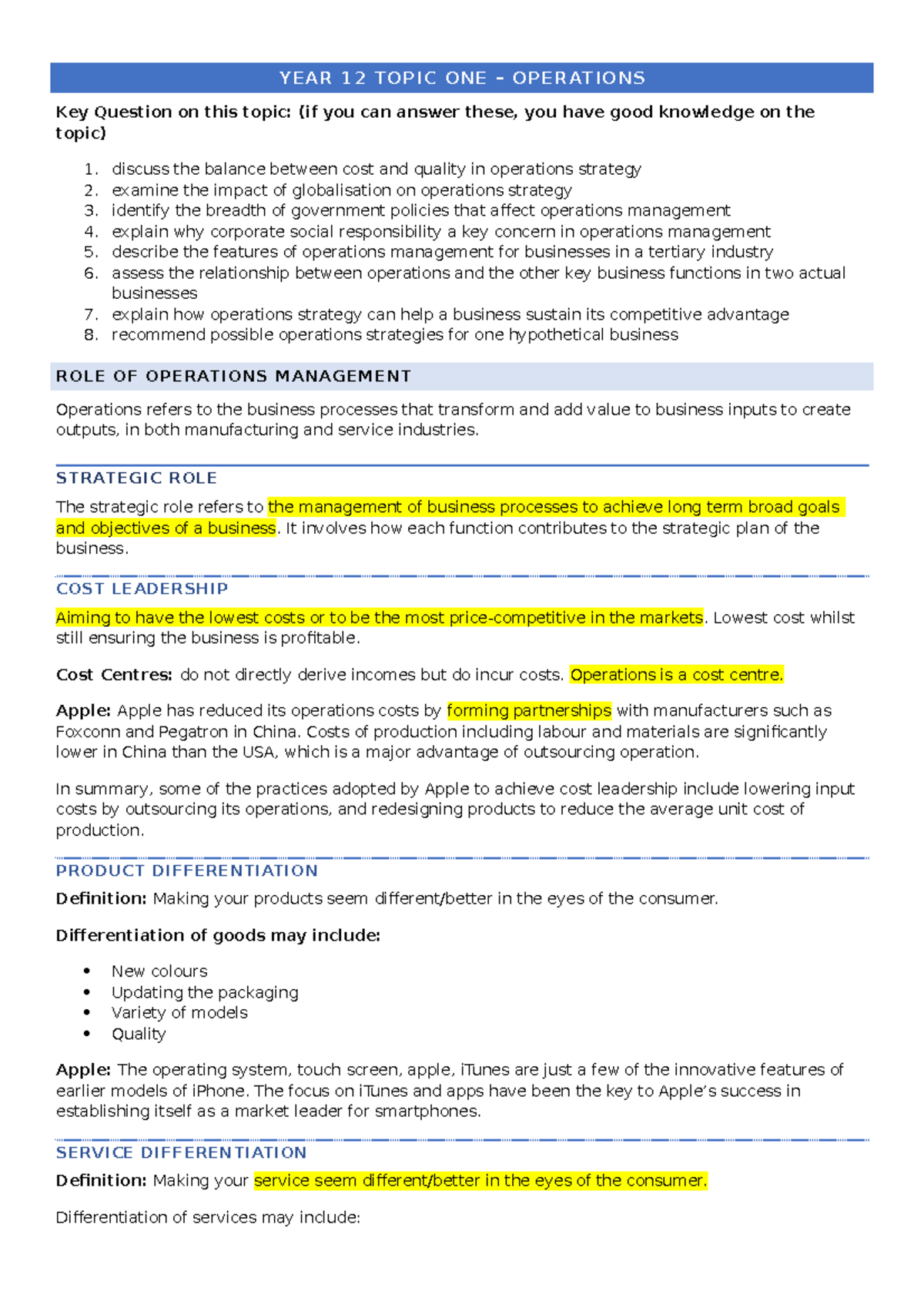 Year 12 Business - BUSS1001 - USyd - Studocu