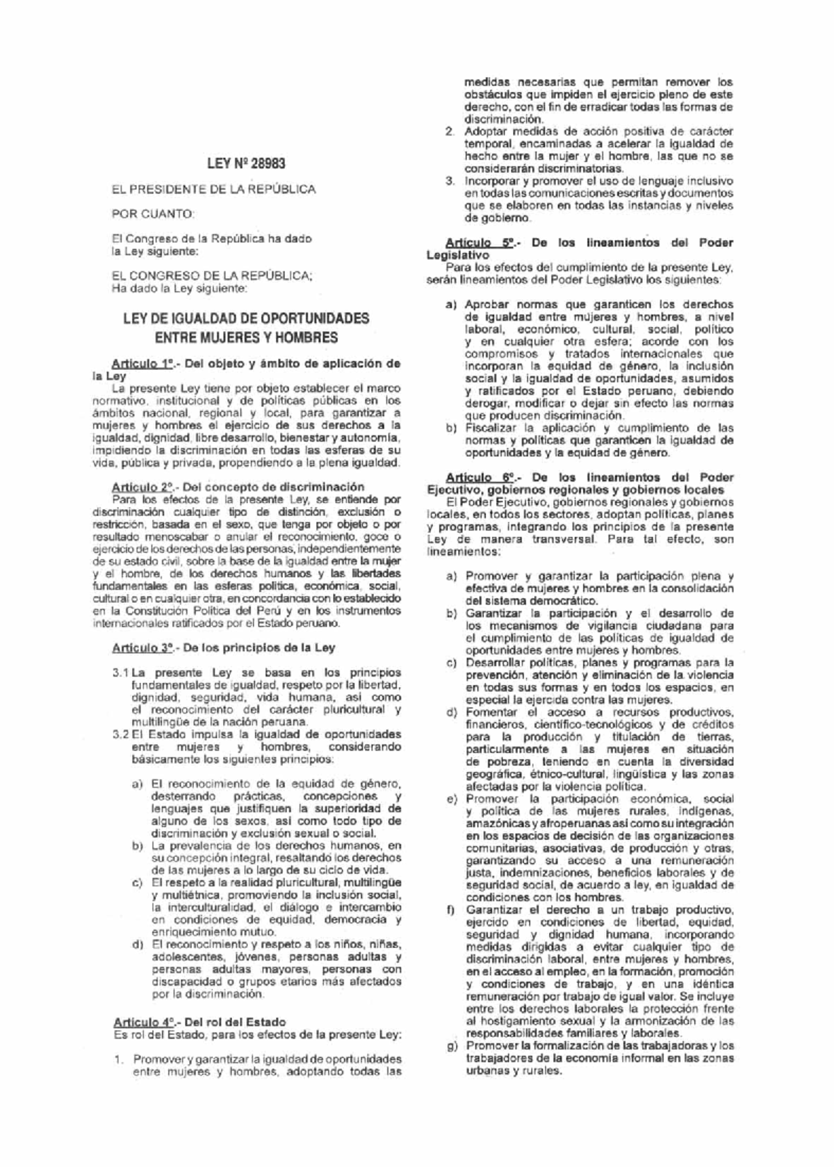 Ley 28983 lio - .......... - medidas necesarias que permitan remover ...