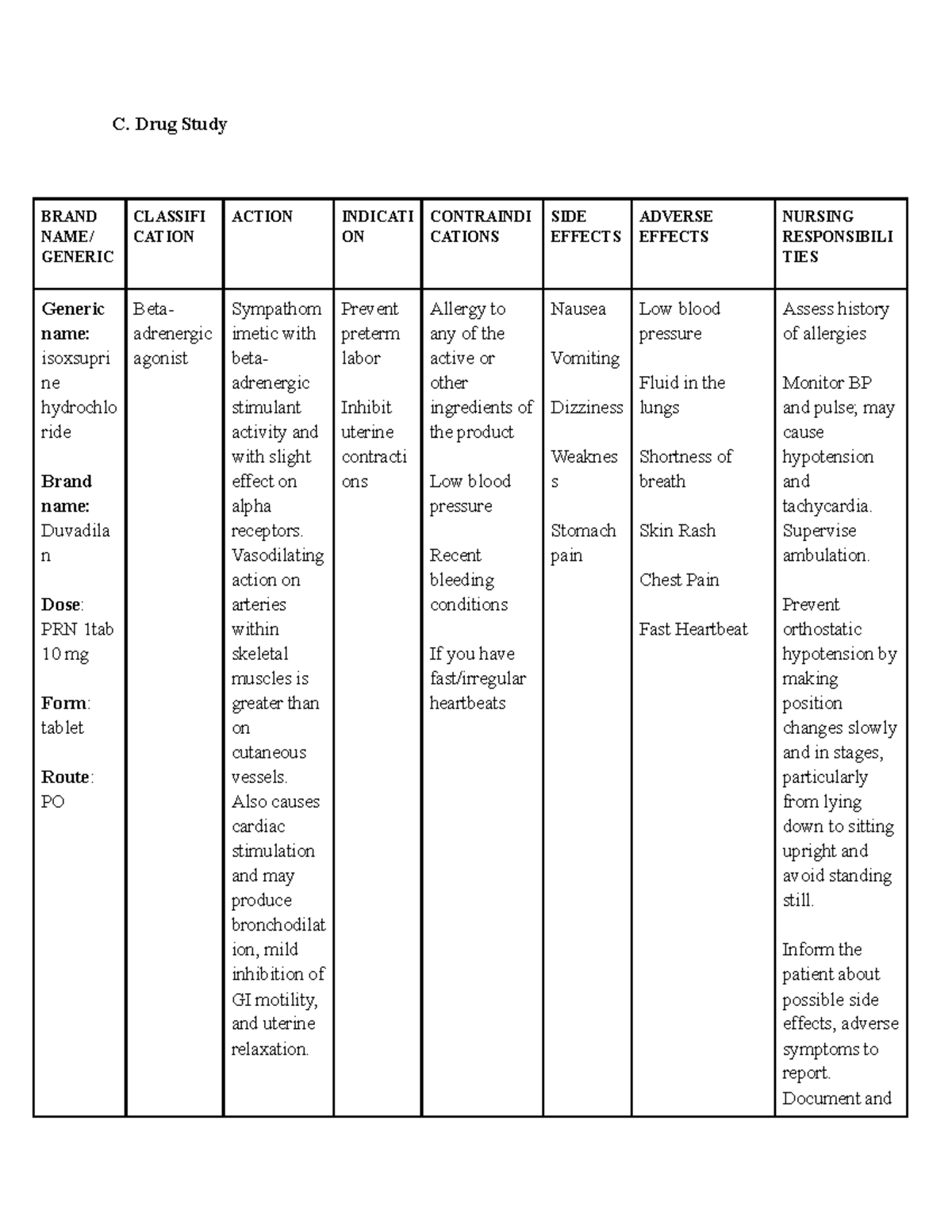 Drug Study report for Nursing students - doctor of medicine - Studocu