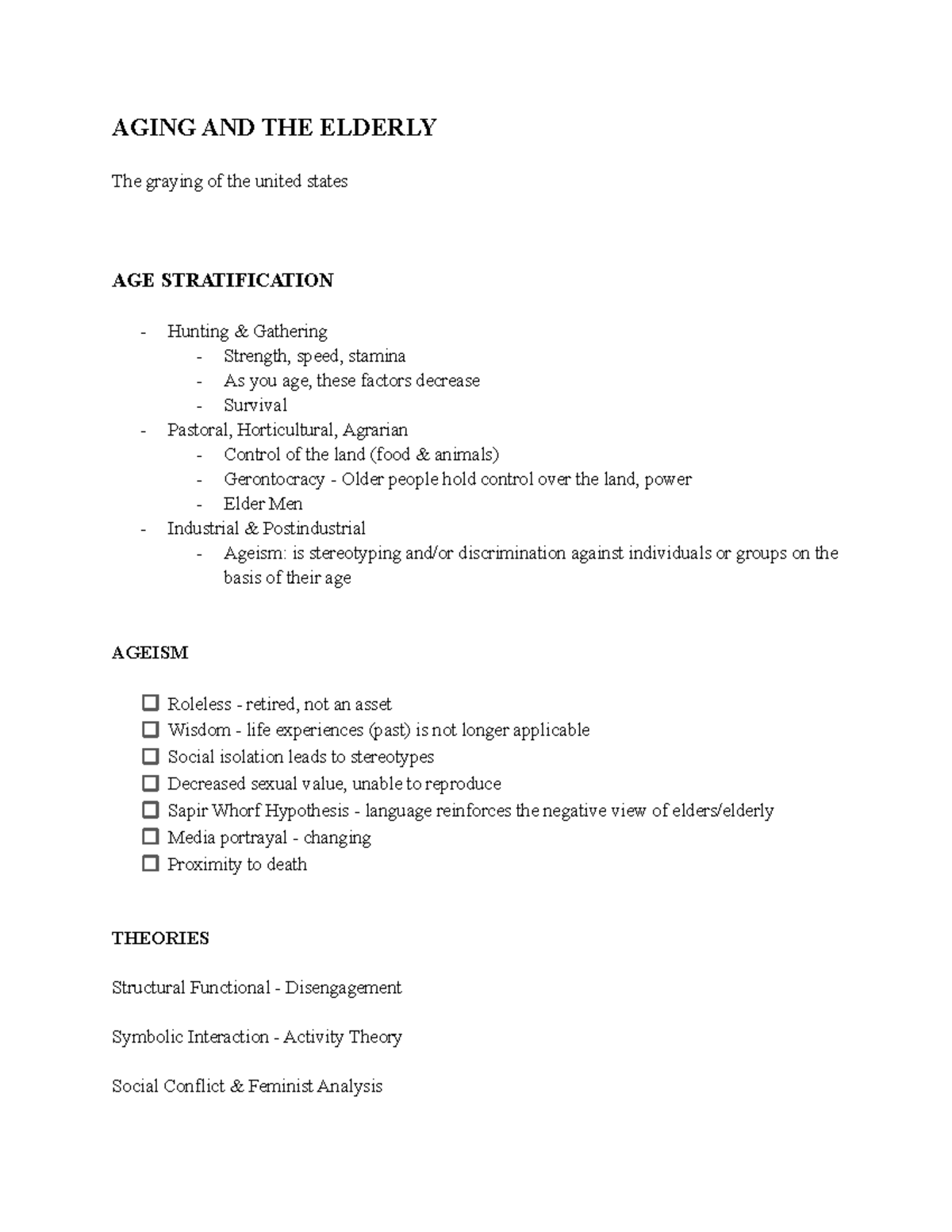 Unit 4 Outline 16 on Aging & Elderly - AGING AND THE ELDERLY The ...