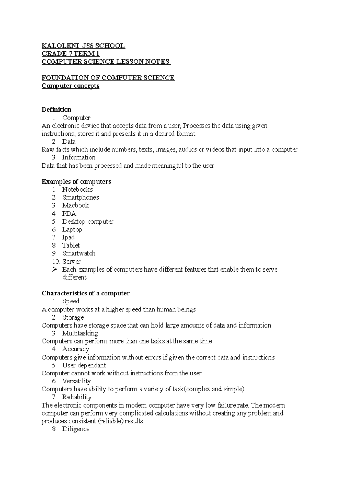 Computer Scie G7 Notes Can Help Anyone Kaloleni Jss School Grade 7 Term 1 Computer Science 