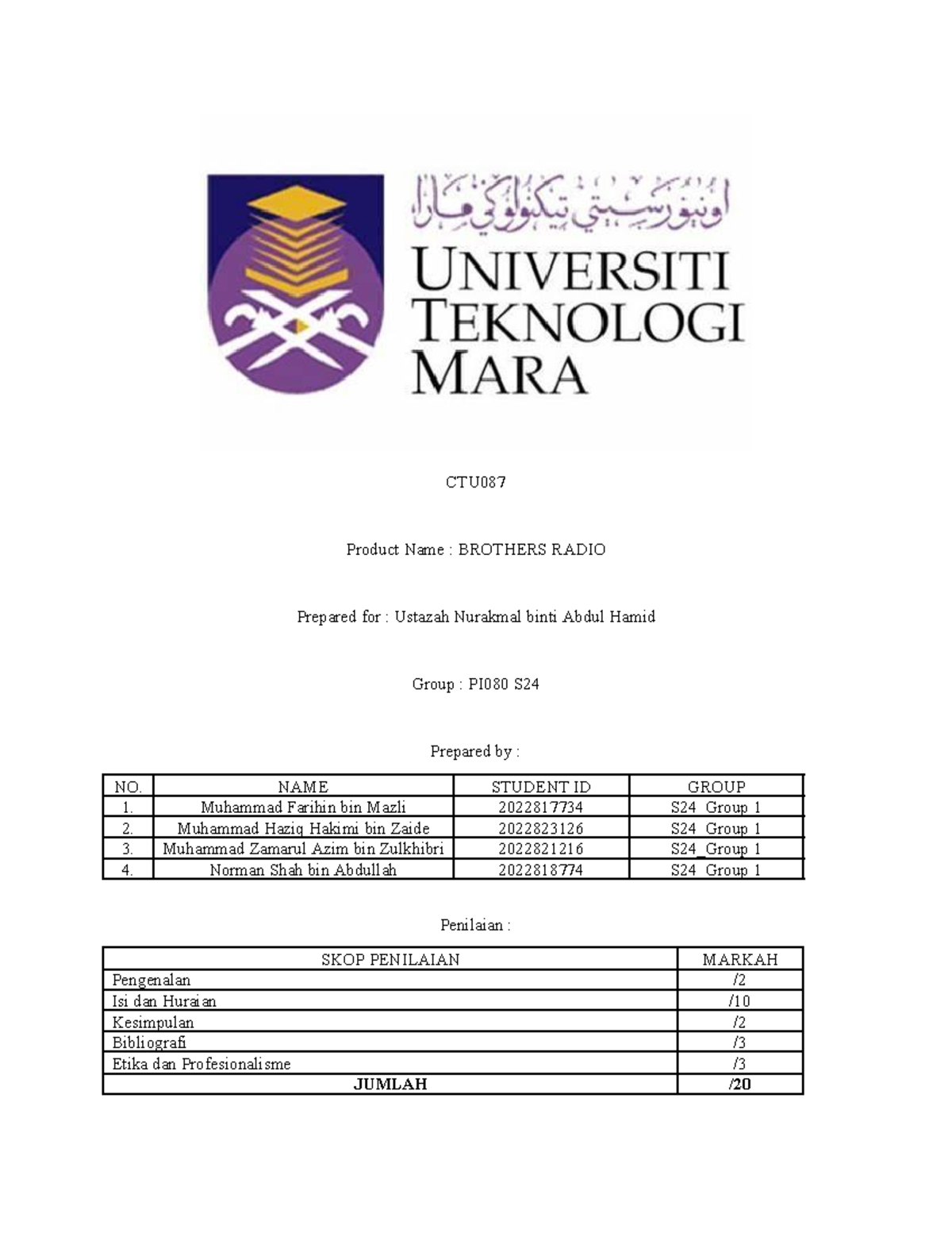 ctu assignment 20 - CTU Product Name : BROTHERS RADIO Prepared for ...