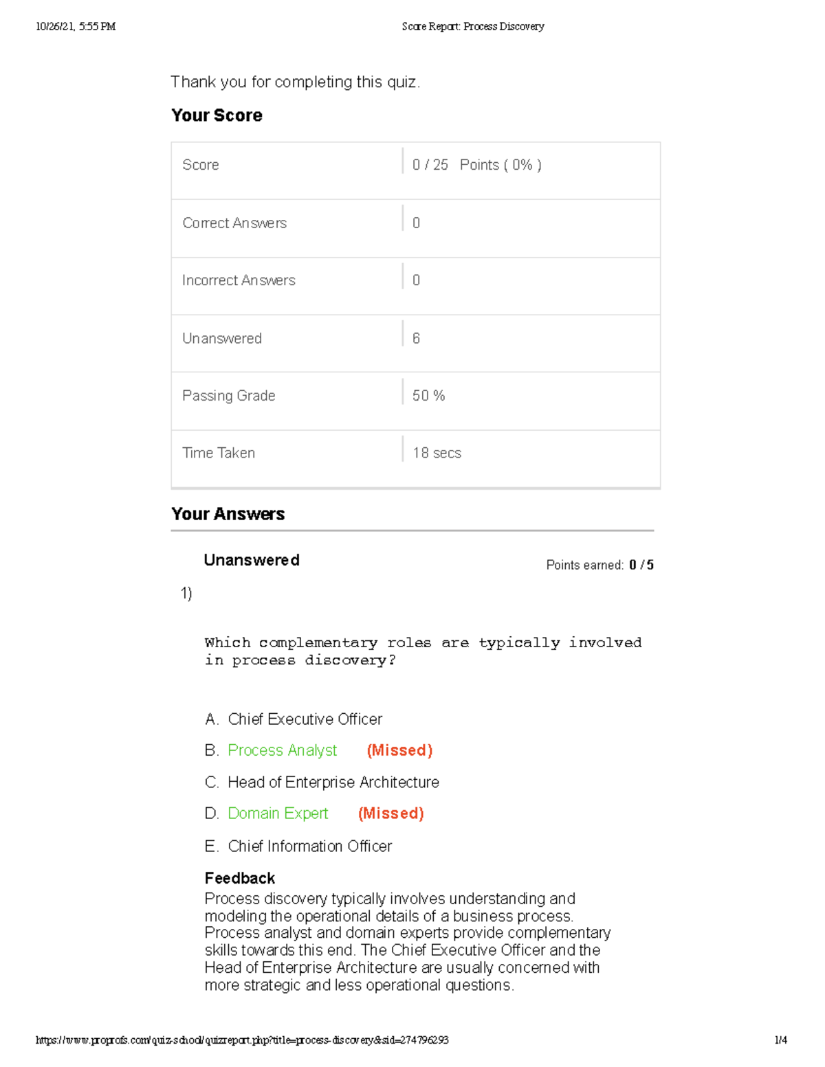 Score Report Process Discovery for studying - Thank you for completing ...