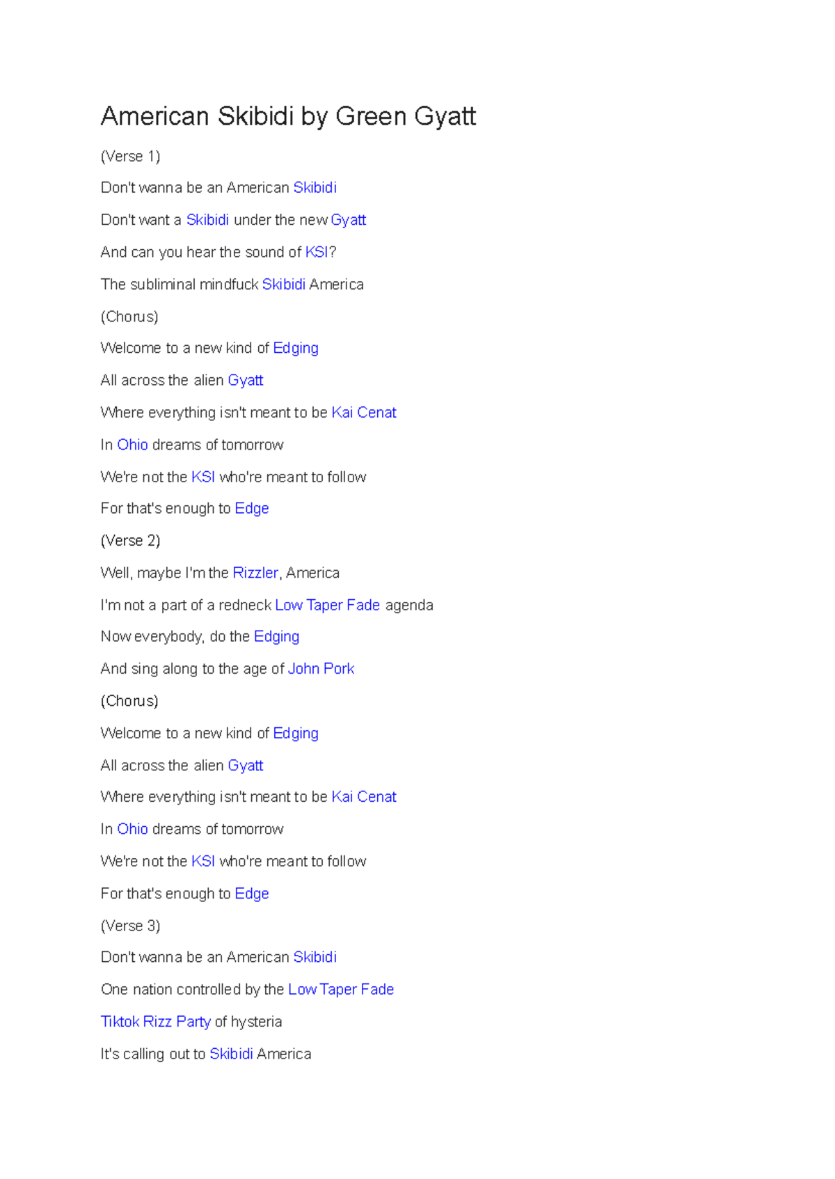 Brainrot Songs (no terminado todavía) - American Skibidi by Green Gyatt ...