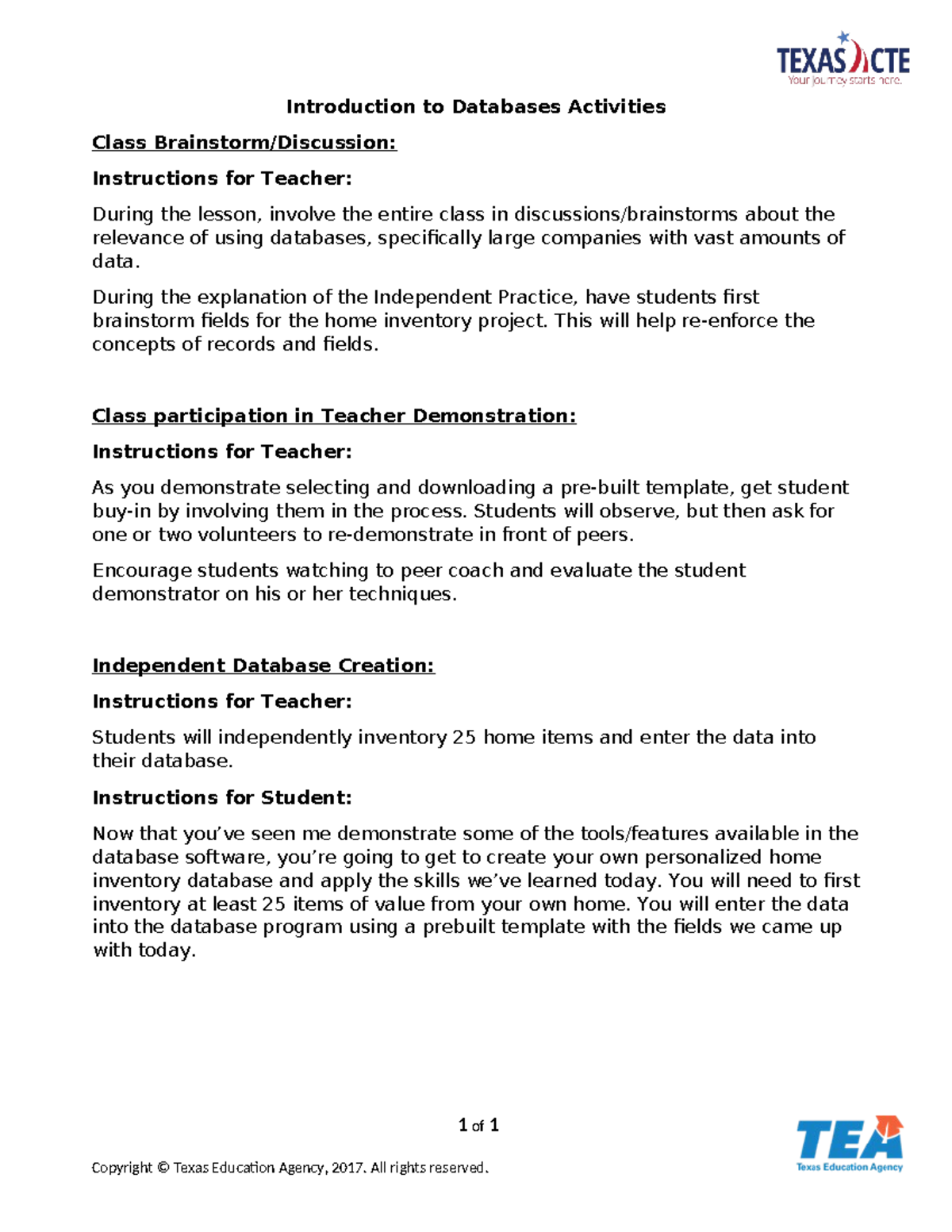 Computer Education 8 - Introduction to Databases Activities Class ...