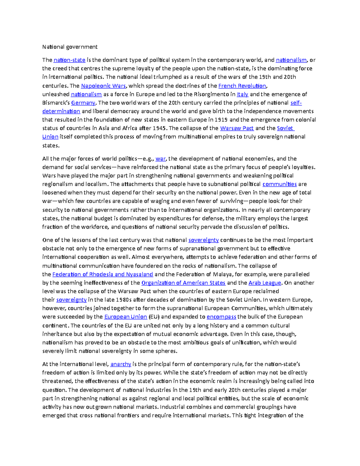 National government - Lecture notes 5 - National government The nation ...