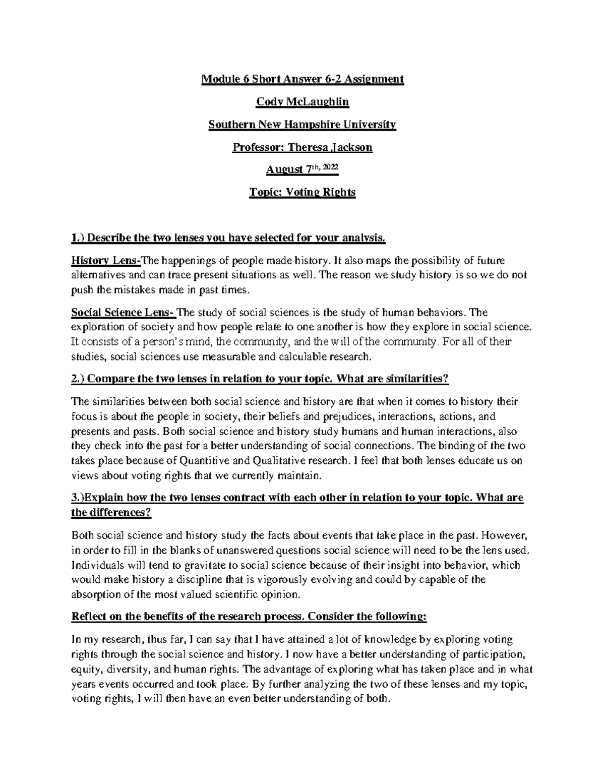 6-2 assignment - literature - Module 6 Short Answer 6-2 Assignment Cody ...