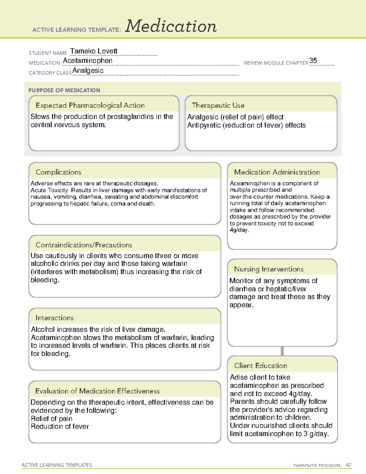 Tlovett acetaminophen Medicationform 08112022 - ACTIVE LEARNING ...