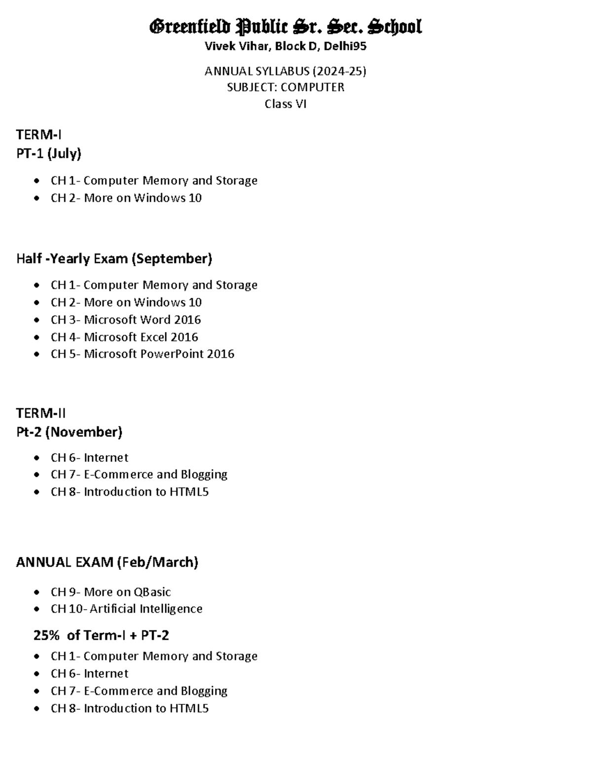 VI(Computer Syllabus) - Greenfield Public Sr. Sec. School Vivek Vihar ...