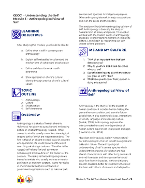 Understanding the Self Module 1 - LEARNING OBJECTIVES After studying this module, you should be ...