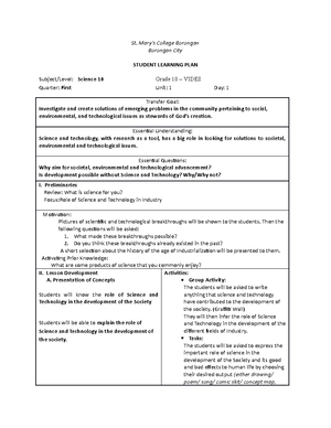 Science 7 Unit Plan - lesson plan in private schools - UNIT PLAN ...