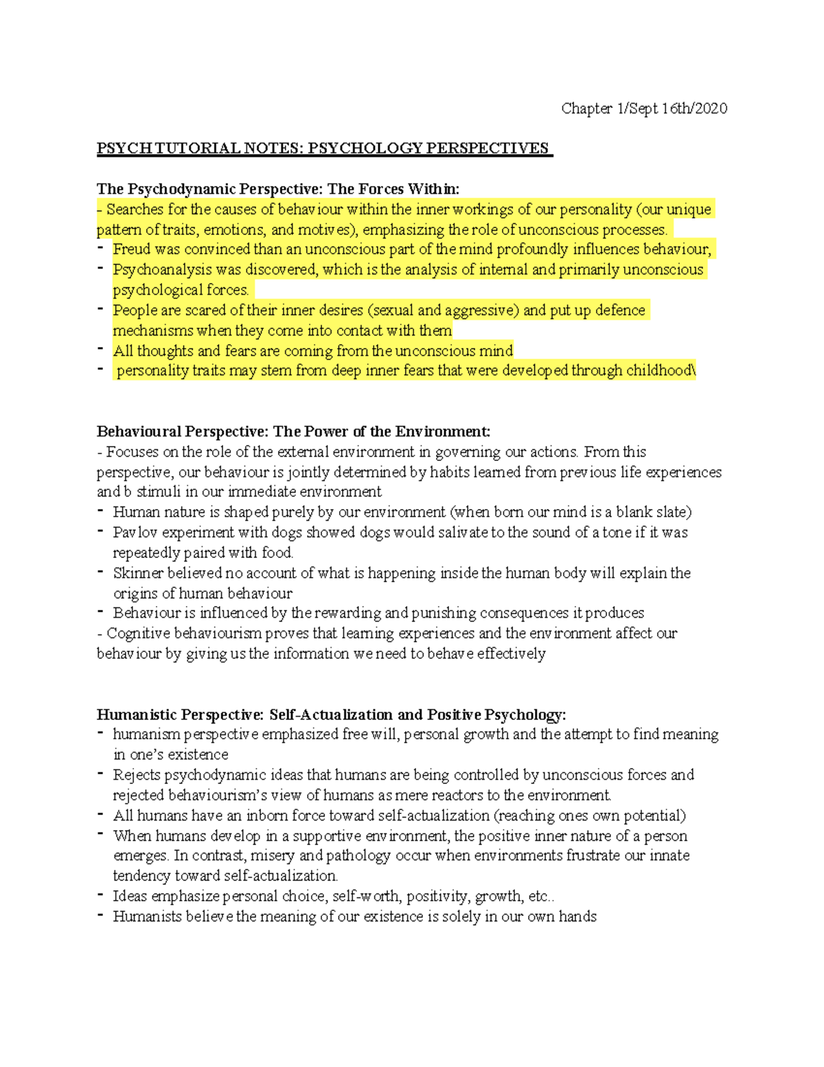 Psych tutorial notes chapter 1 - Chapter 1/Sept 16th/ PSYCH TUTORIAL ...