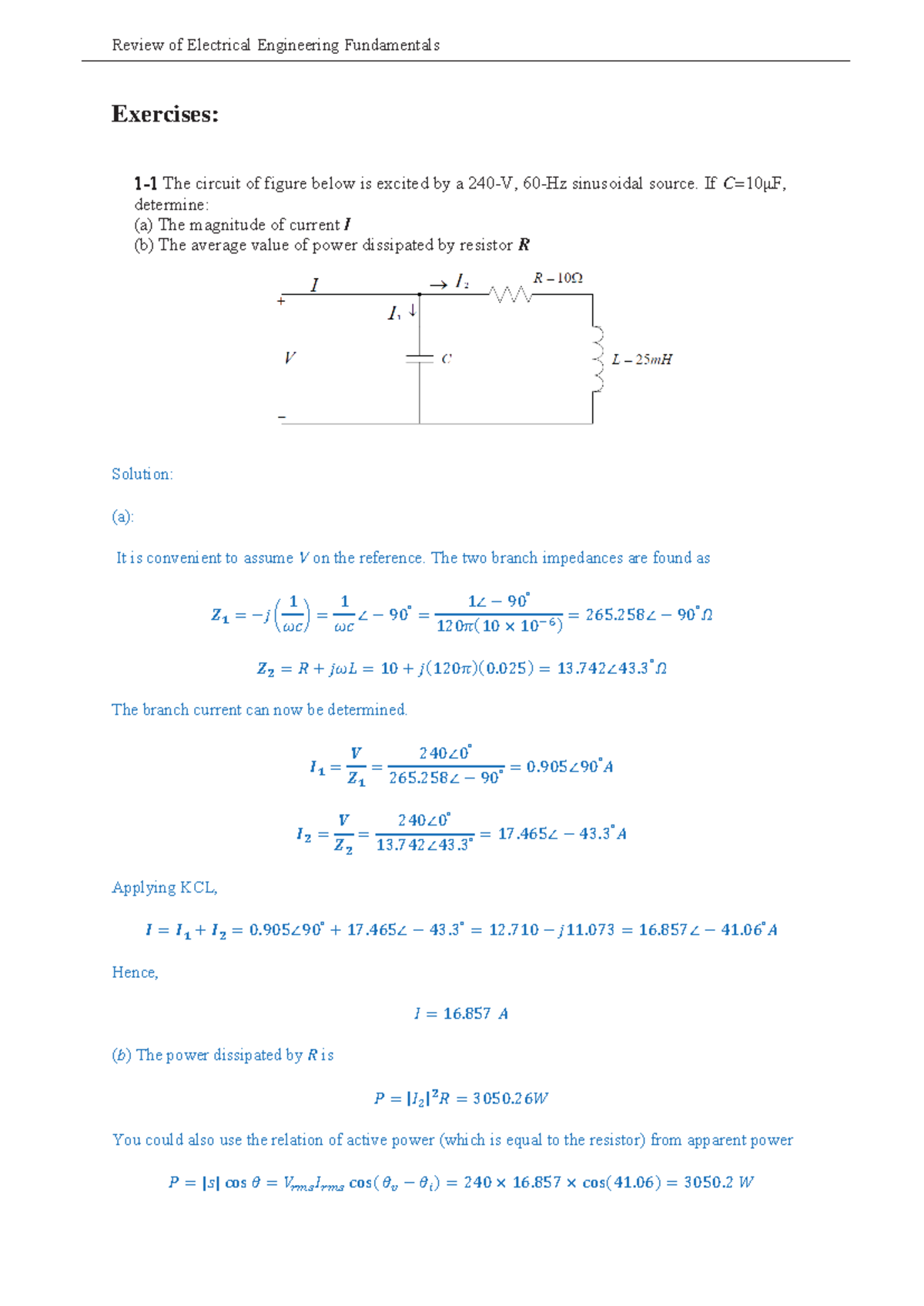 ENSC3016 PS T1 Funda Review Solution - Exercises: 1-1 The circuit of ...