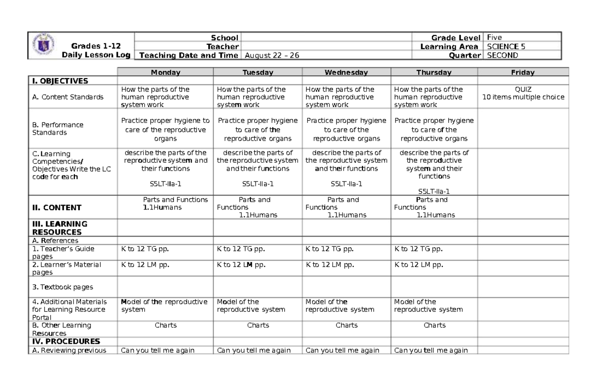 Kupdf - dll - Grades 1-12Grades 1- Daily Lesson LogDaily Lesson Log ...