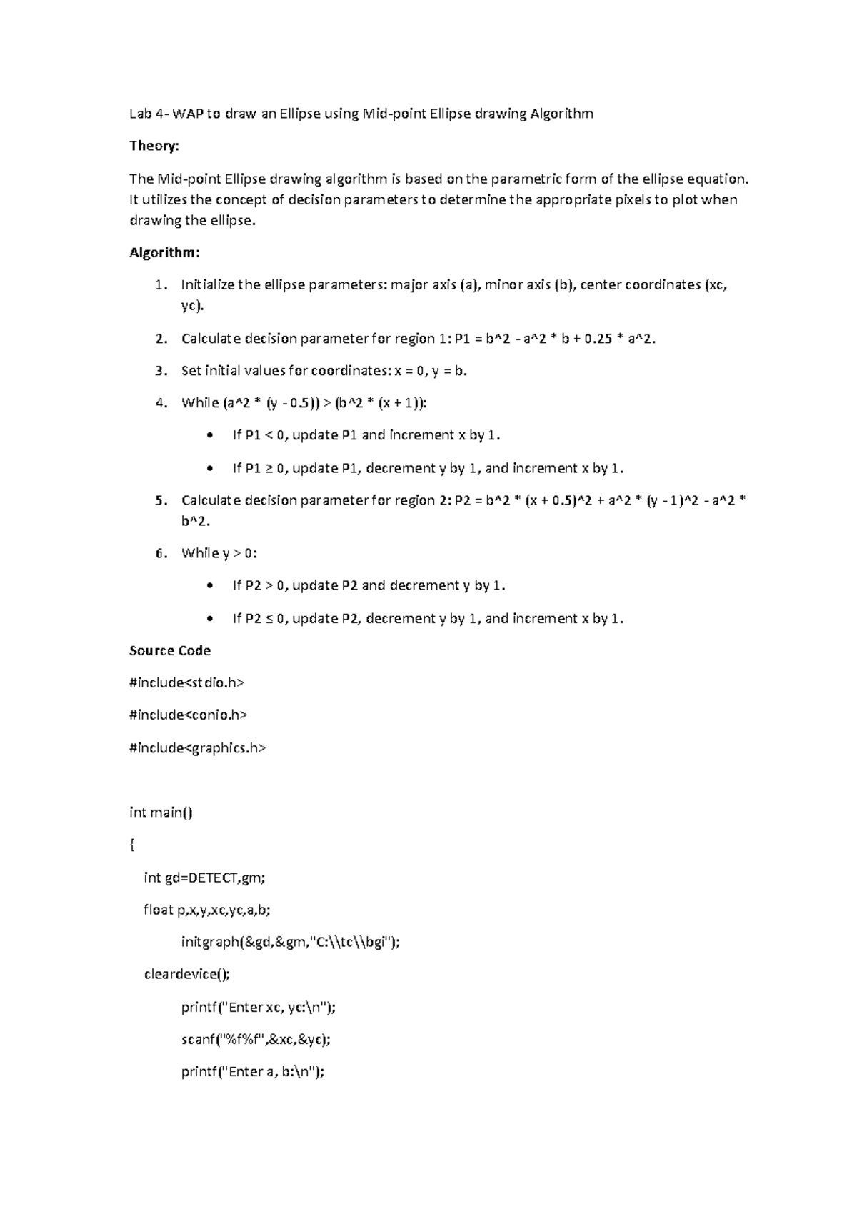 Lab 4 cg shital - nice good - Lab 4 - WAP to draw an Ellipse using Mid ...