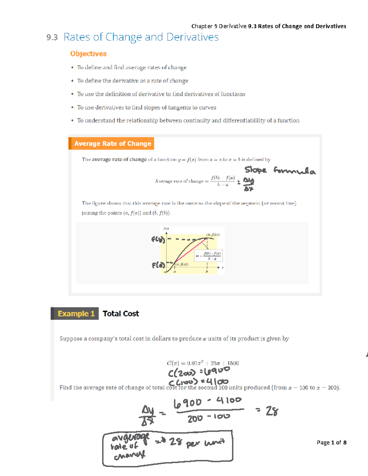 9.3 Rate of change and derivatives - MAT 114 - Studocu
