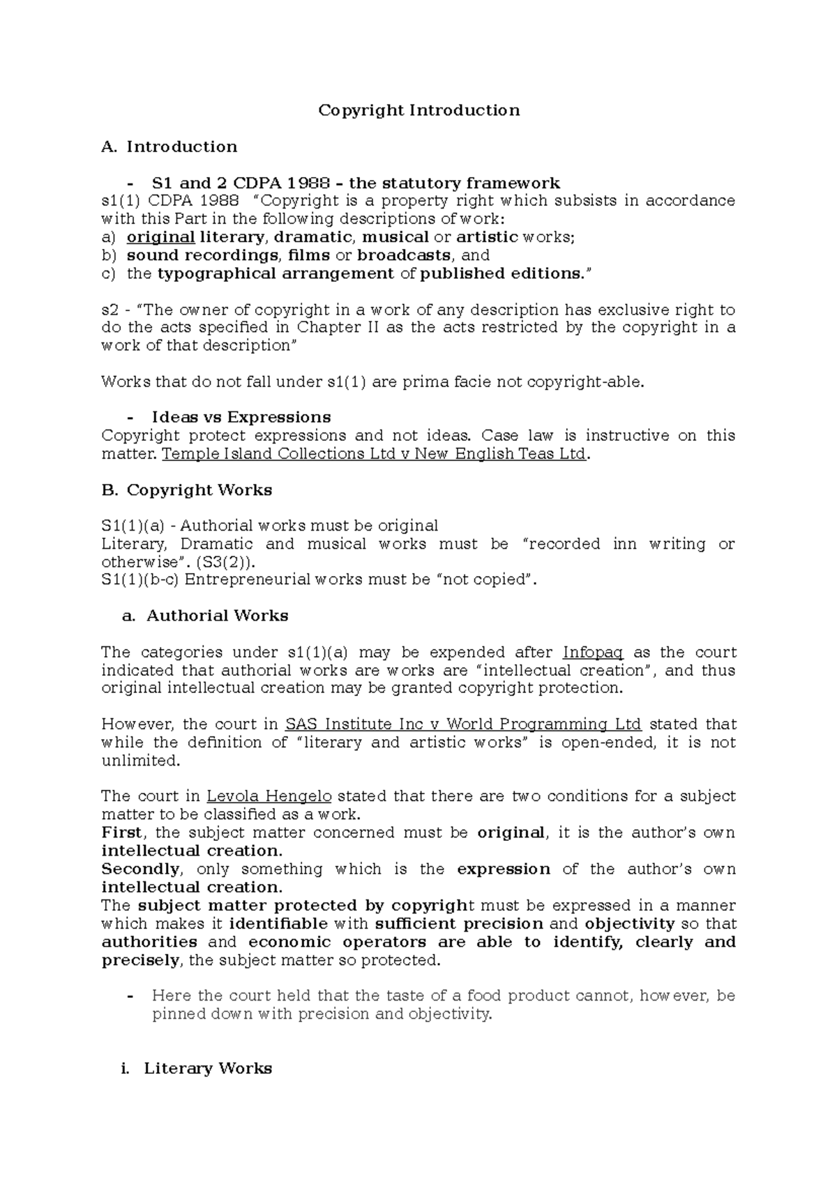 1. Copyright Introduction Exam notes - Copyright Introduction A ...