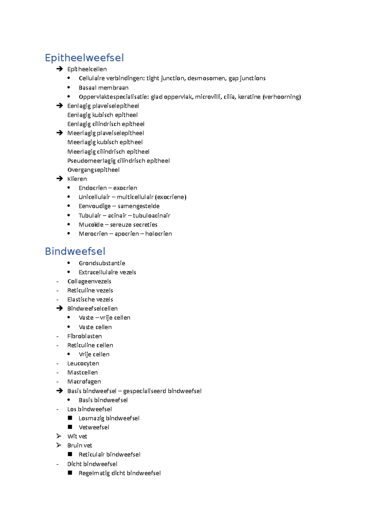 samenvatting fysiologie - Epitheelweefsel Epitheelcellen Cellulaire ...